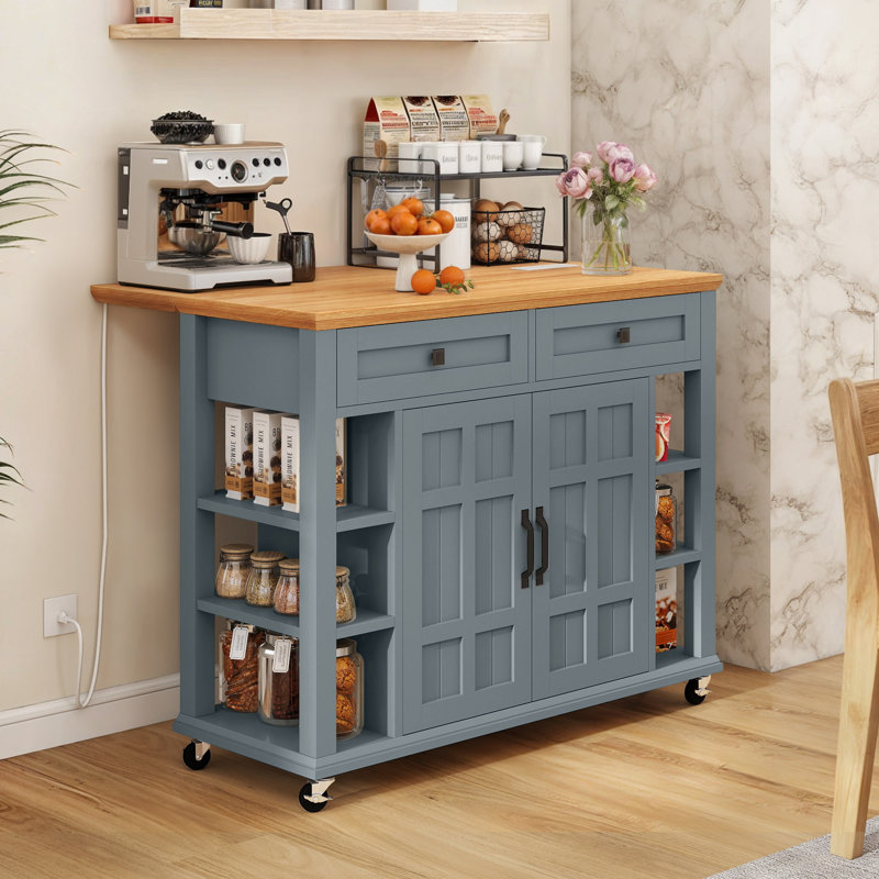 Ebern Designs Brianny Rolling Kitchen Cart Island with Foldable ...