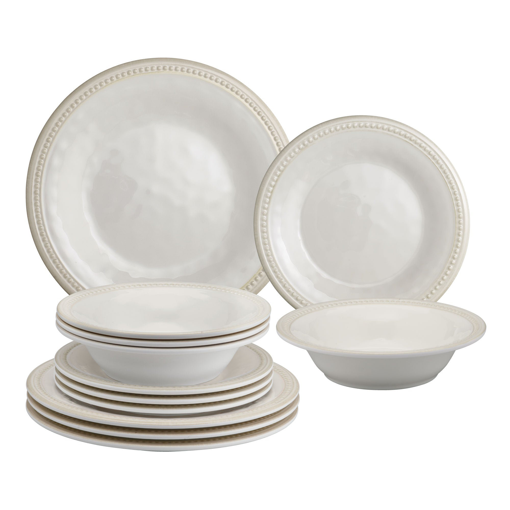 Latitude Run® 12 Piece Beaded Melamine Dinnerware Set Plate and Bowl ...