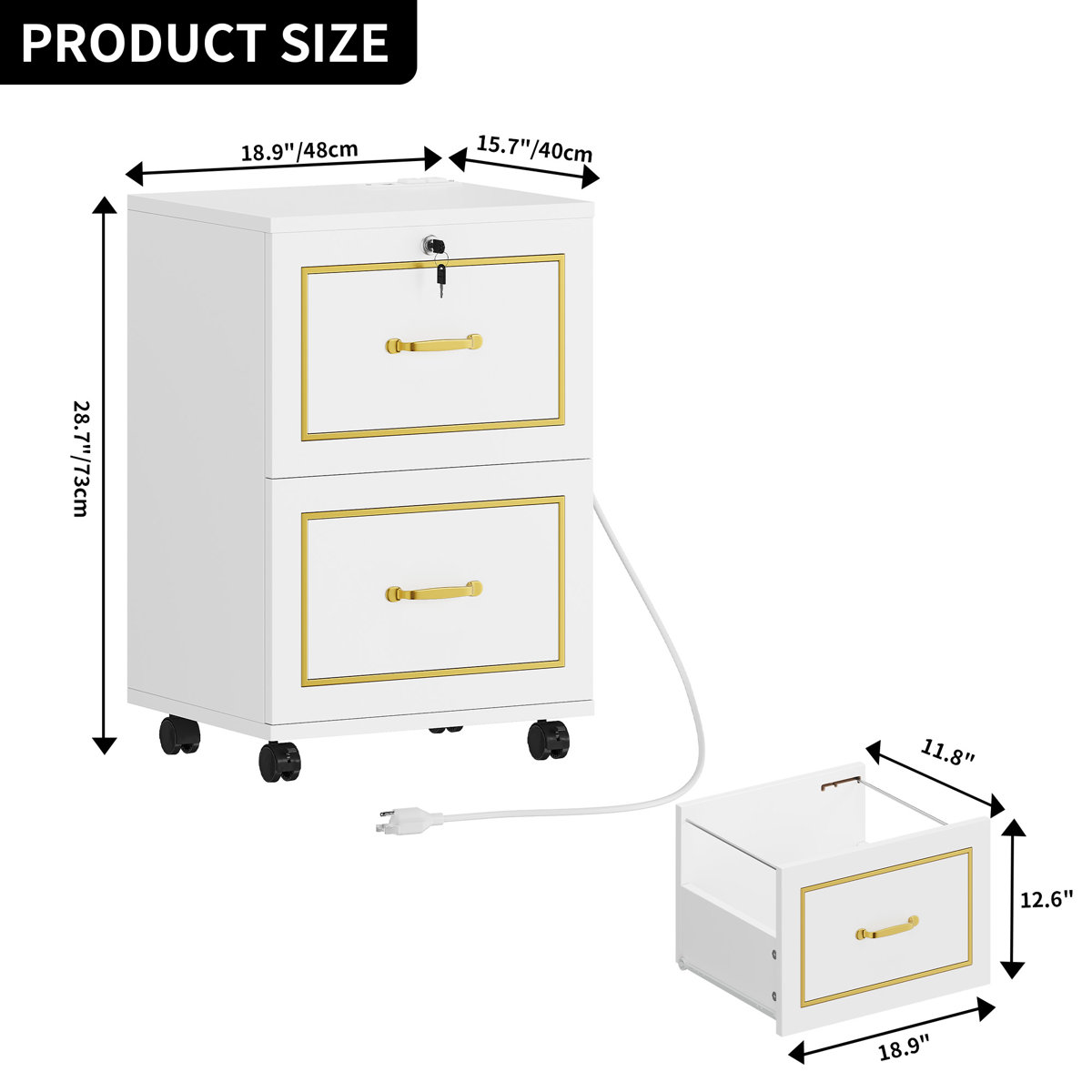 Inbox Zero 19'' Wide 2 -Drawer Mobile File Cabinet With Charging ...