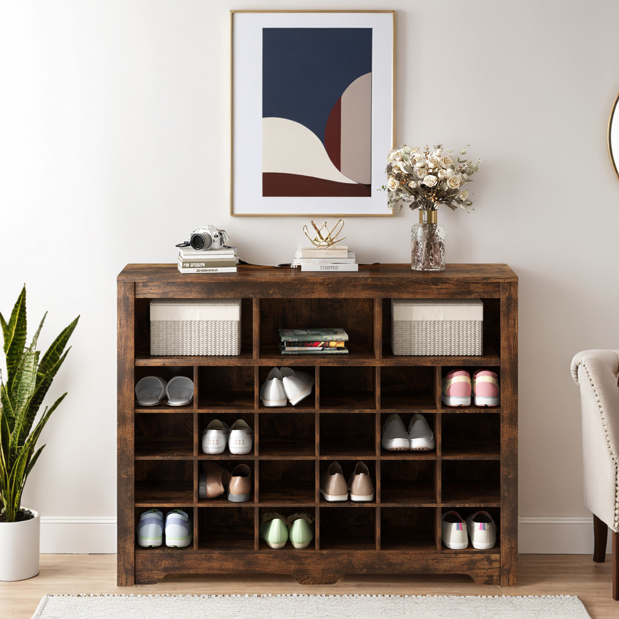 Red Barrel Studio 24 Shoe Cubby Console, Modern Storage Cabinet with ...