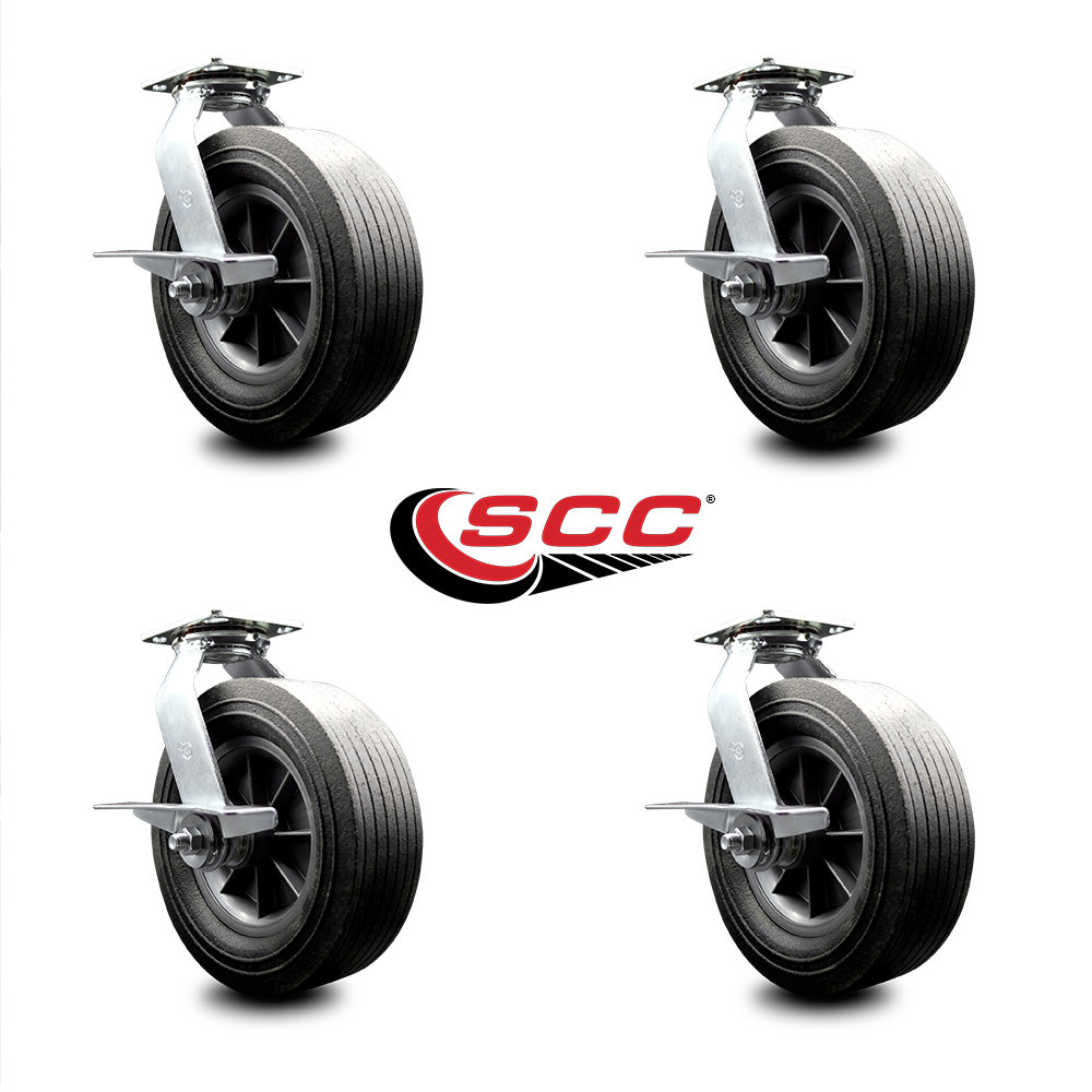 Service Caster 10 Inch Black Semi Pneumatic Wheel Swivel Casters with ...