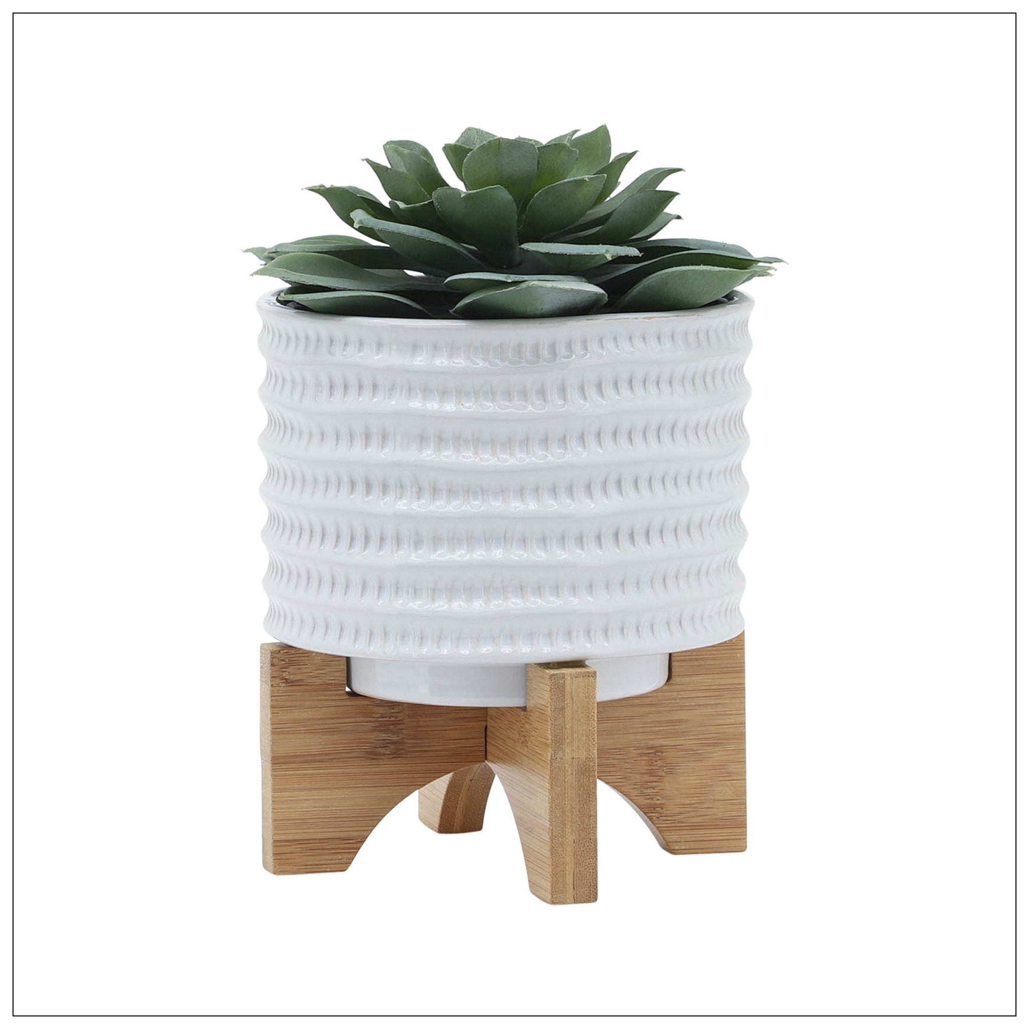Hokku Designs TEXTURED PLANTER W/ STAND, WHITE | Wayfair