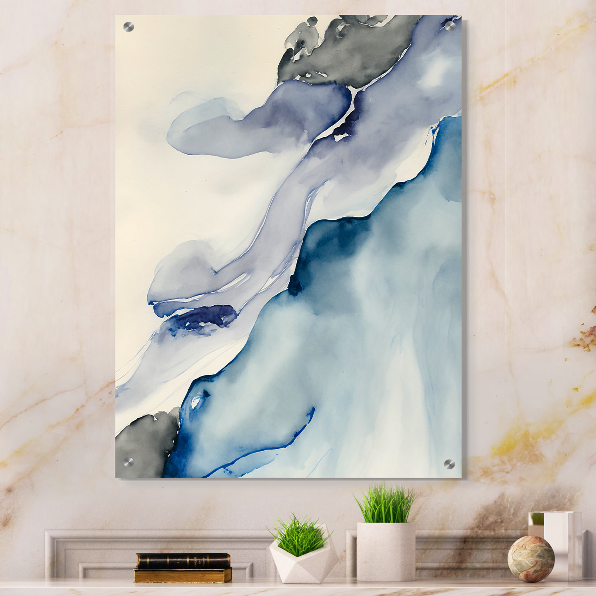 Design Art Sapphire Blue Nebula IX - Abstract Liquid Ink Acrylic Wall ...