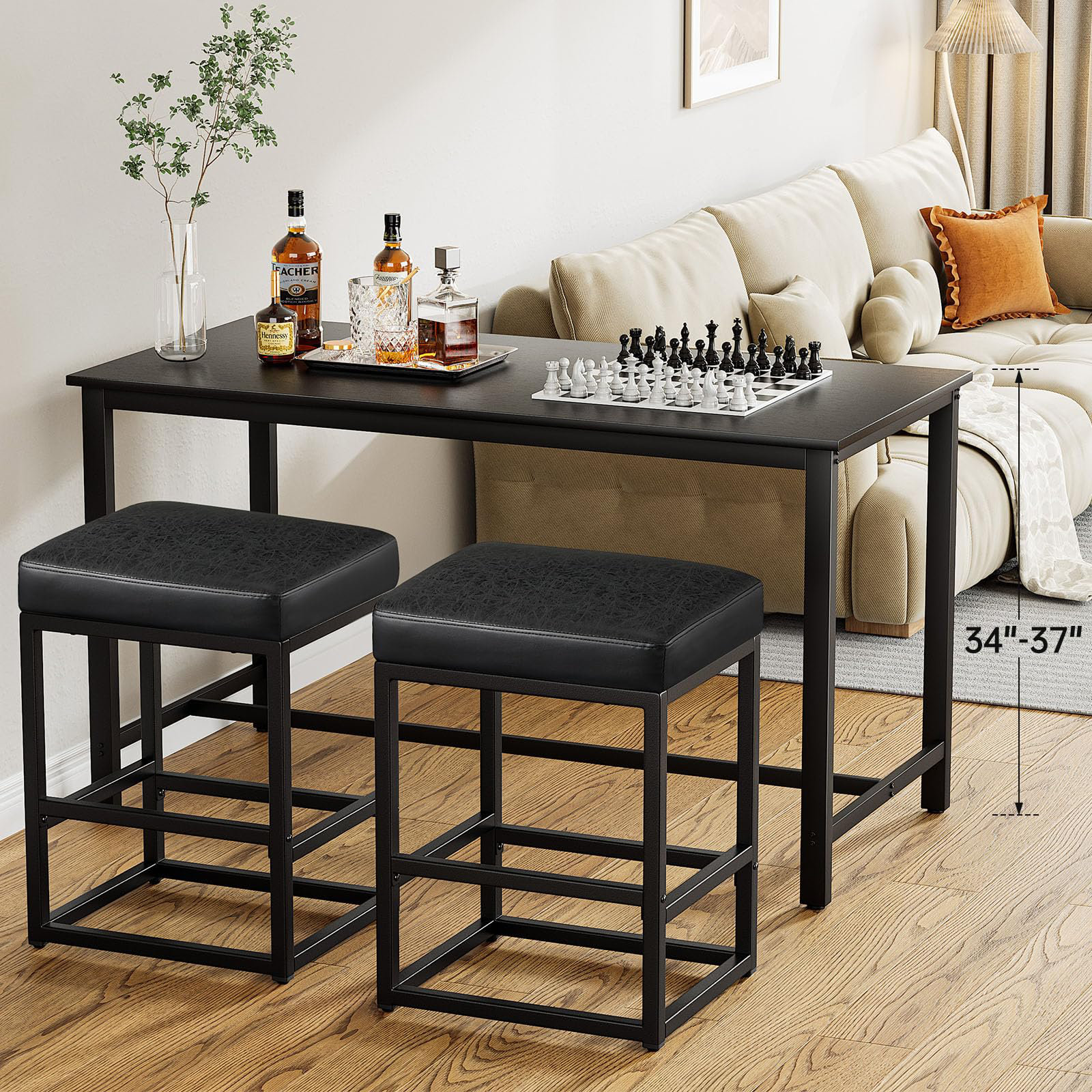 17 Stories Set Of 2, 24" Counter Height Bar Stools With Thick Square ...