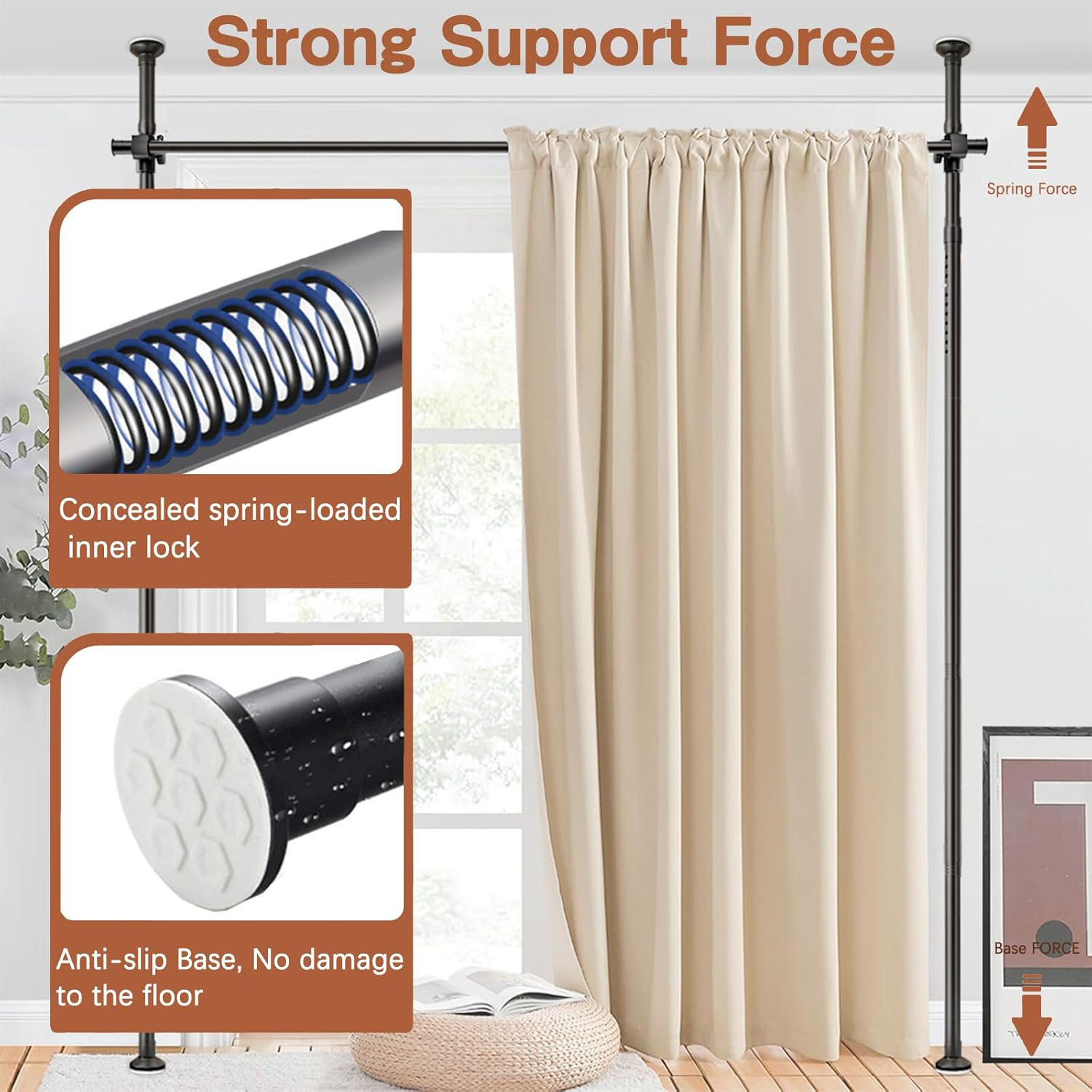 Ebern Designs Room Divider No Drilling Curtain Rod Wall Divider For ...