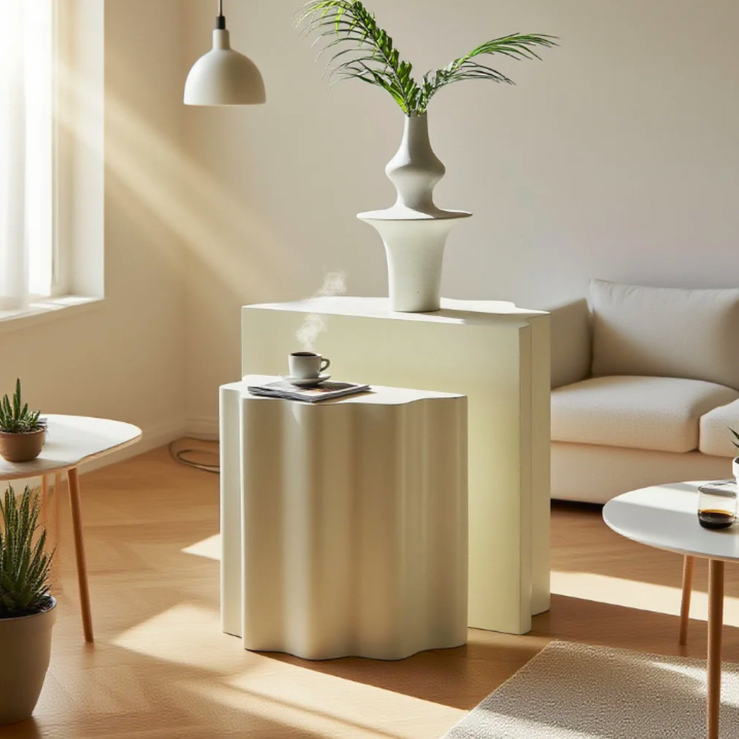 Ivy Bronx Set Of 2 Modern Wavy Edge Coffee Table Set,no Assembly ...