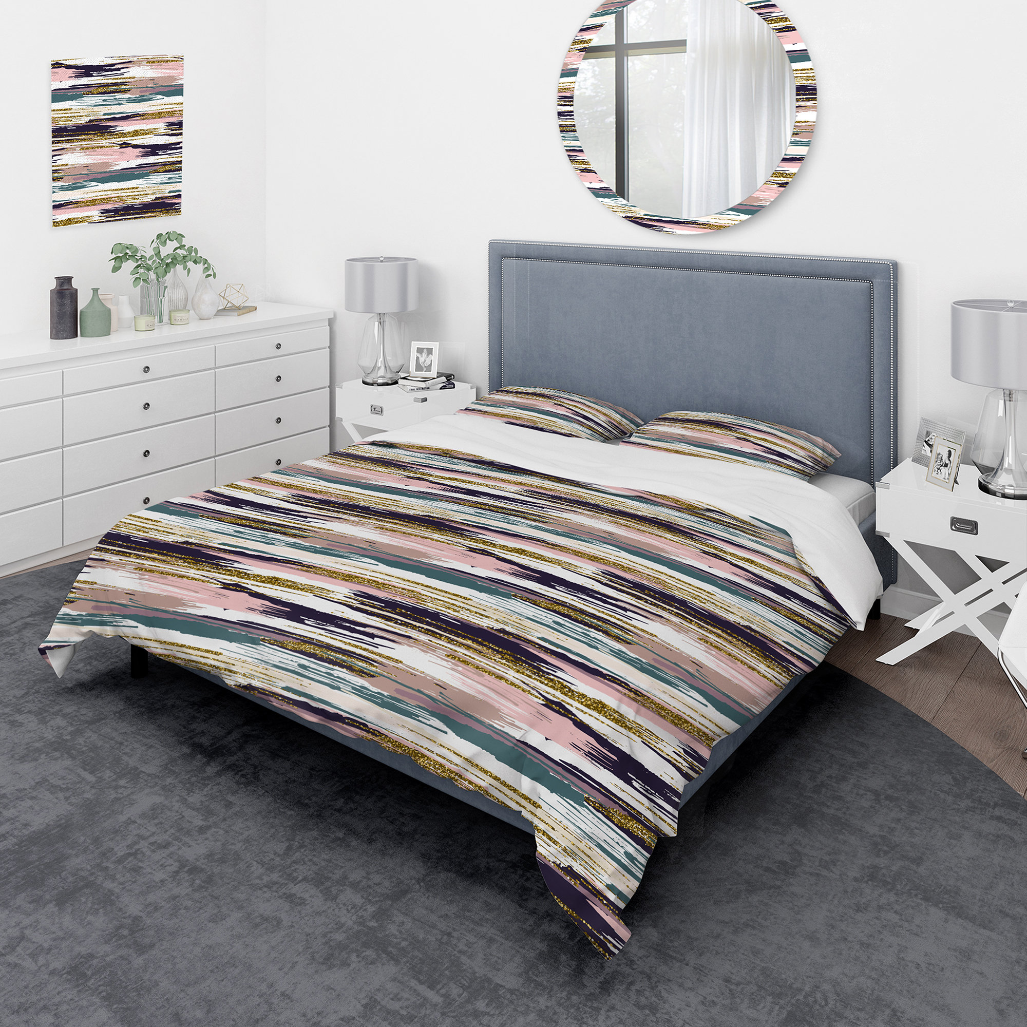 Design Art Glitter Strokes - Modern Duvet Cover Set - Microfiber ...