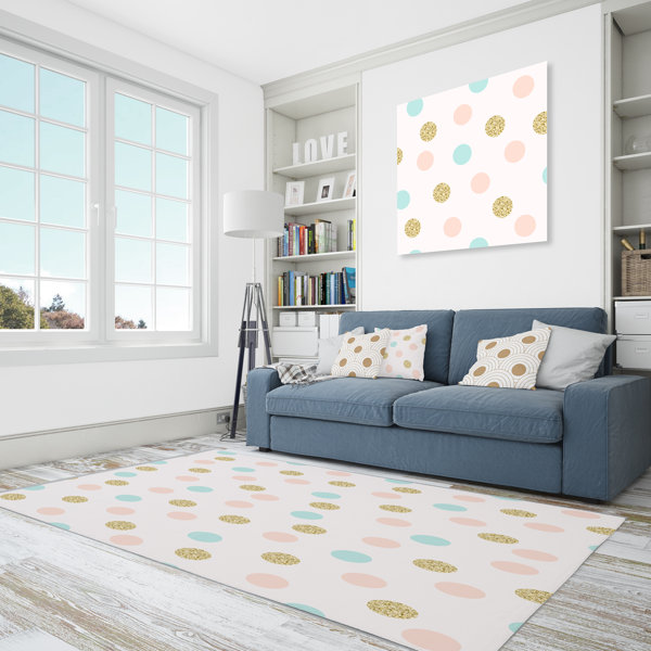 East Urban Home Polka Dots Polyester Gold/Pink/Green Area Rug | Wayfair