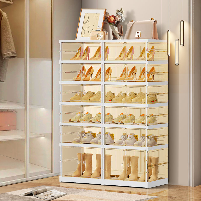 Rebrilliant 24 Pairs Stackable Shoe Storage Cabinet For Entryway Large ...