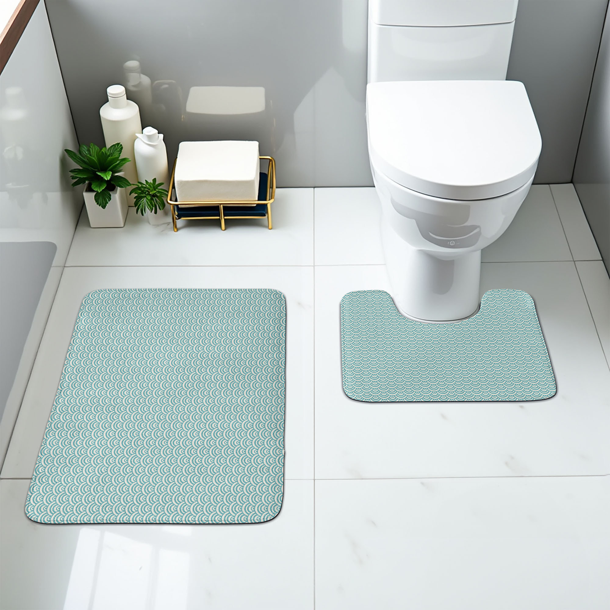 East Urban Home Aqua Bathroom Rug Set 2 Pieces Rectangle & Contour Mats ...