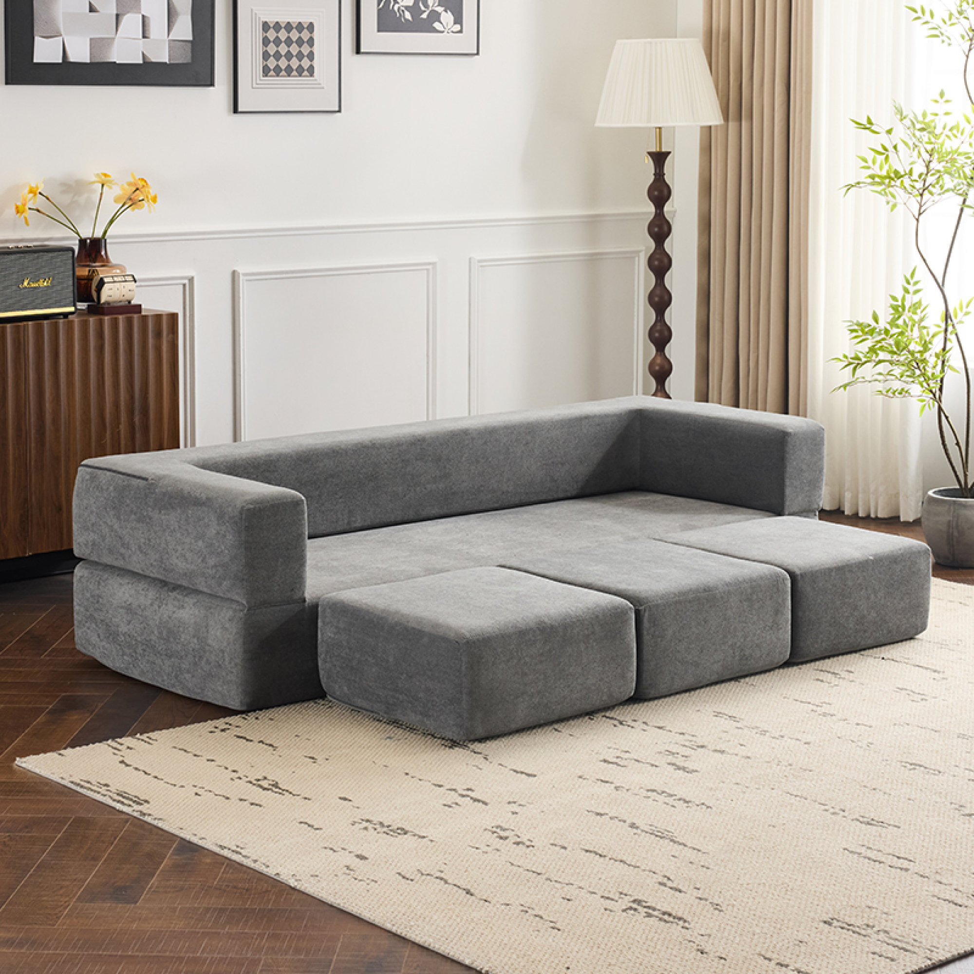 Ebern Designs Convertible Comfort Chenille Multi-purpose Sofa For Small ...