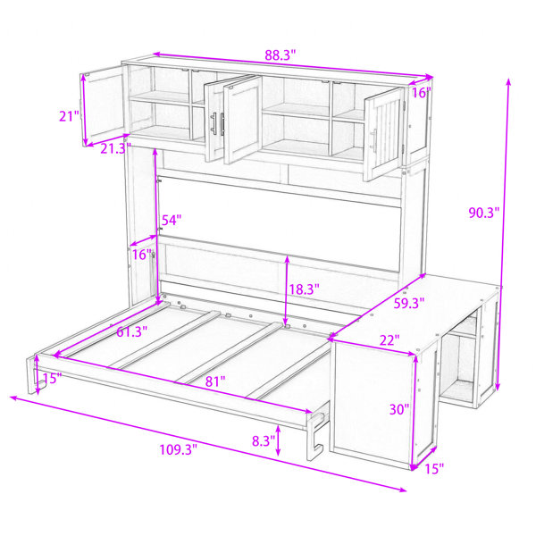Latitude Run® Queen Wall-Mounted Murphy Bed with Desk, Storage Cabinets ...