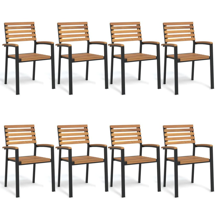 Ebern Designs Stackable Patio Chairs Solid Wood Acacia and Metal | Wayfair