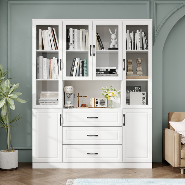 Hokku Designs 78.7'' H X 63'' W 3-Drawer Bookcase With Glass Doors ...