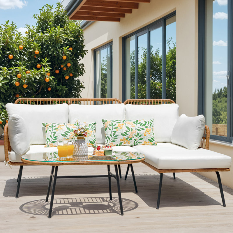 Wade Logan® Areyana 3 Piece Rattan Sofa Seating Group with Cushions ...