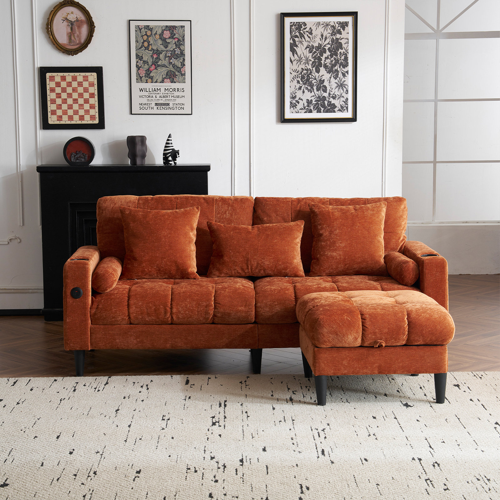 Ebern Designs 3 Seat L Shaped chenille Sofa with Removable and Storage ...