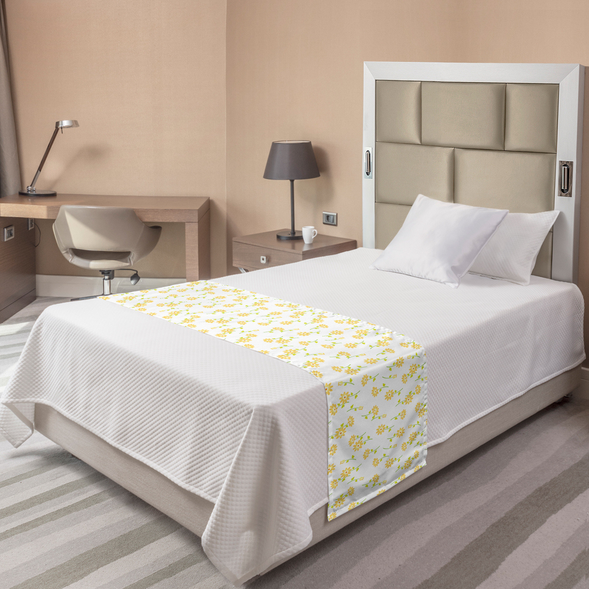 Ambesonne Floral Bed Runner Spring Flourishes Tulips Mustard Yellow Green | Wayfair