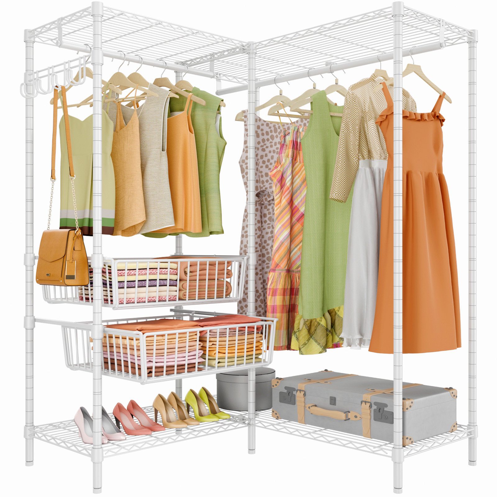 Rebrilliant L9 L Shape Garment Rack Heavy Duty Clothing Rack Metal ...