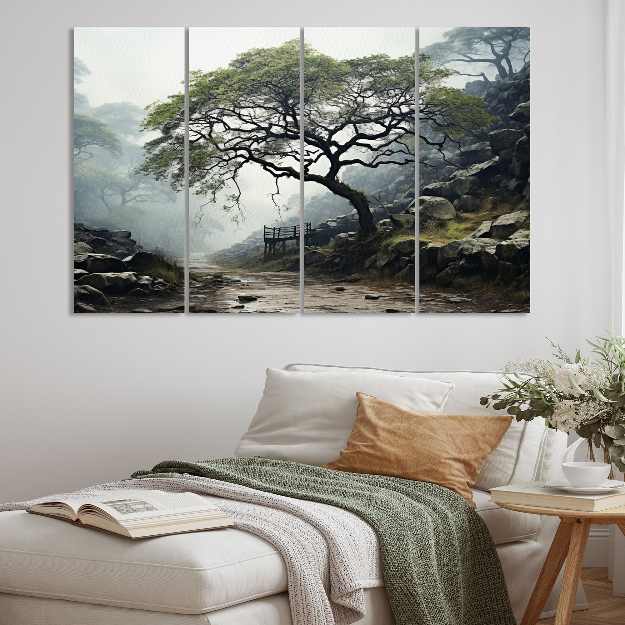 Winston Porter Green Tree Monochrome Elegance - Floral Wall Art Living ...