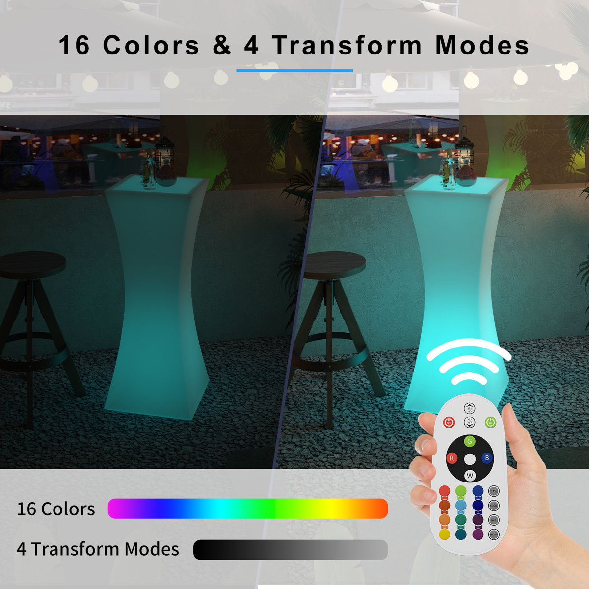 Wrought Studio™ Led Light Up Bar Table, 16 Rgb Colors Changing Light ...