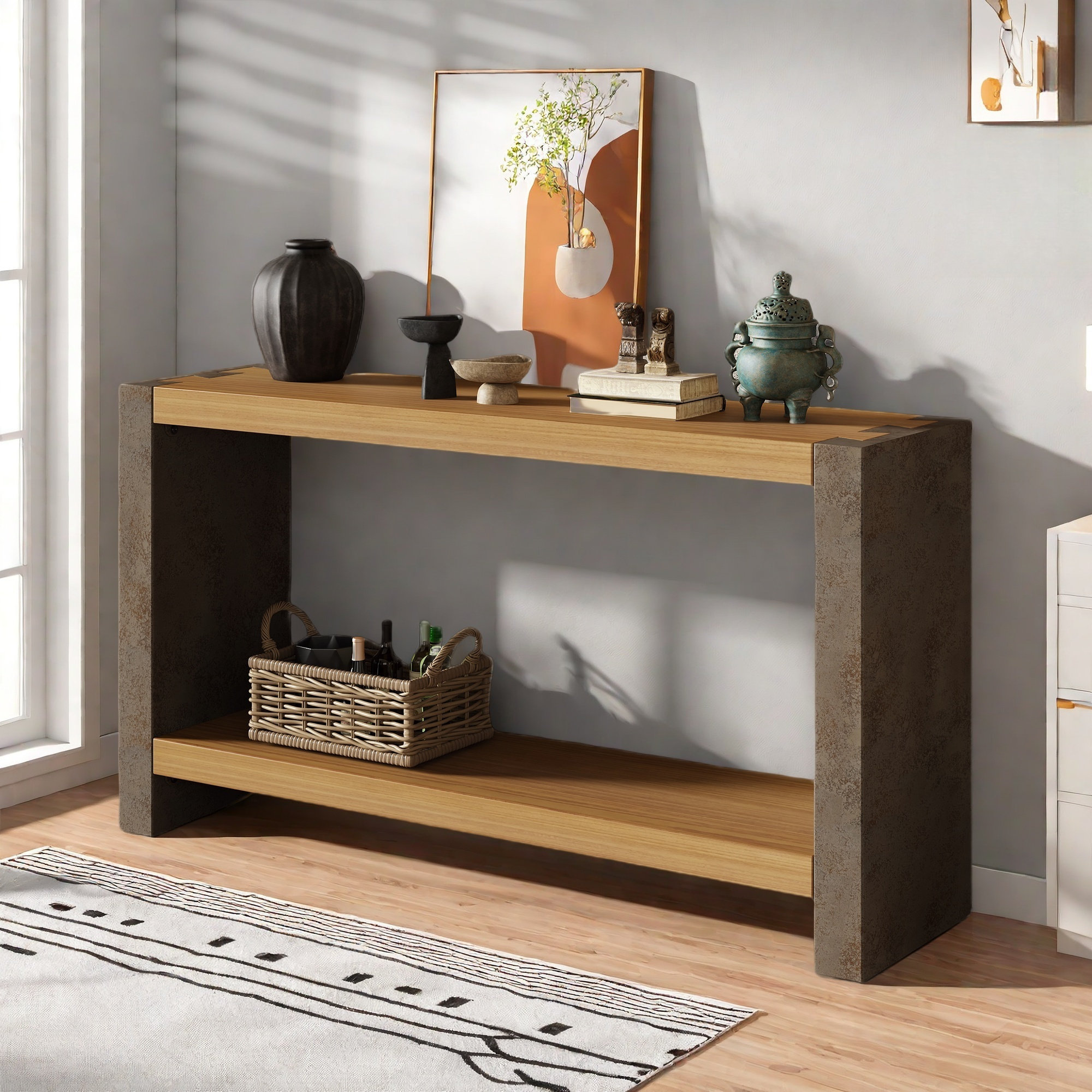 17 Stories Vintage Industrial Console Table With Elegant Dovetail ...