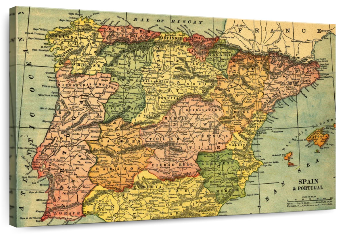 Breakwater Bay Aliaz Spain And Portugal Map | Wayfair