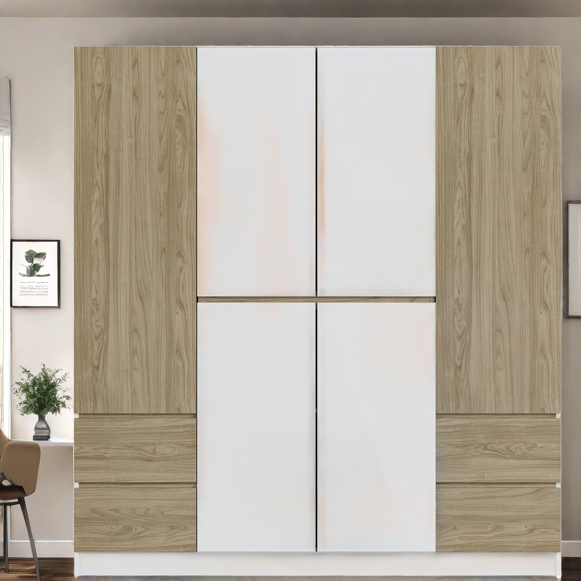 Latitude Run® 6-door Wooden Wardrobe With 4 External Drawers And Built ...