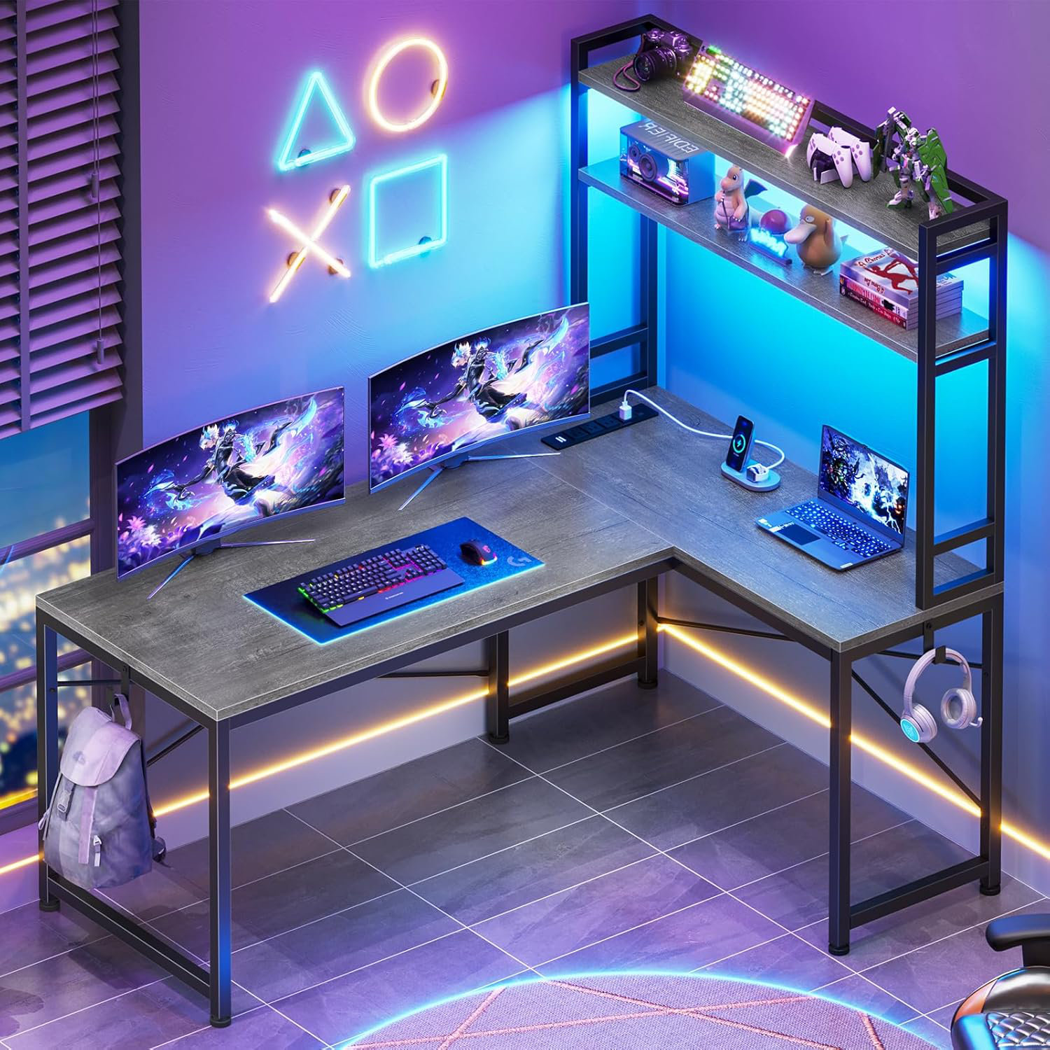 Wrought Studio™ L Shaped Gaming Desk, Reversible 45.3 Small Corner Desk ...