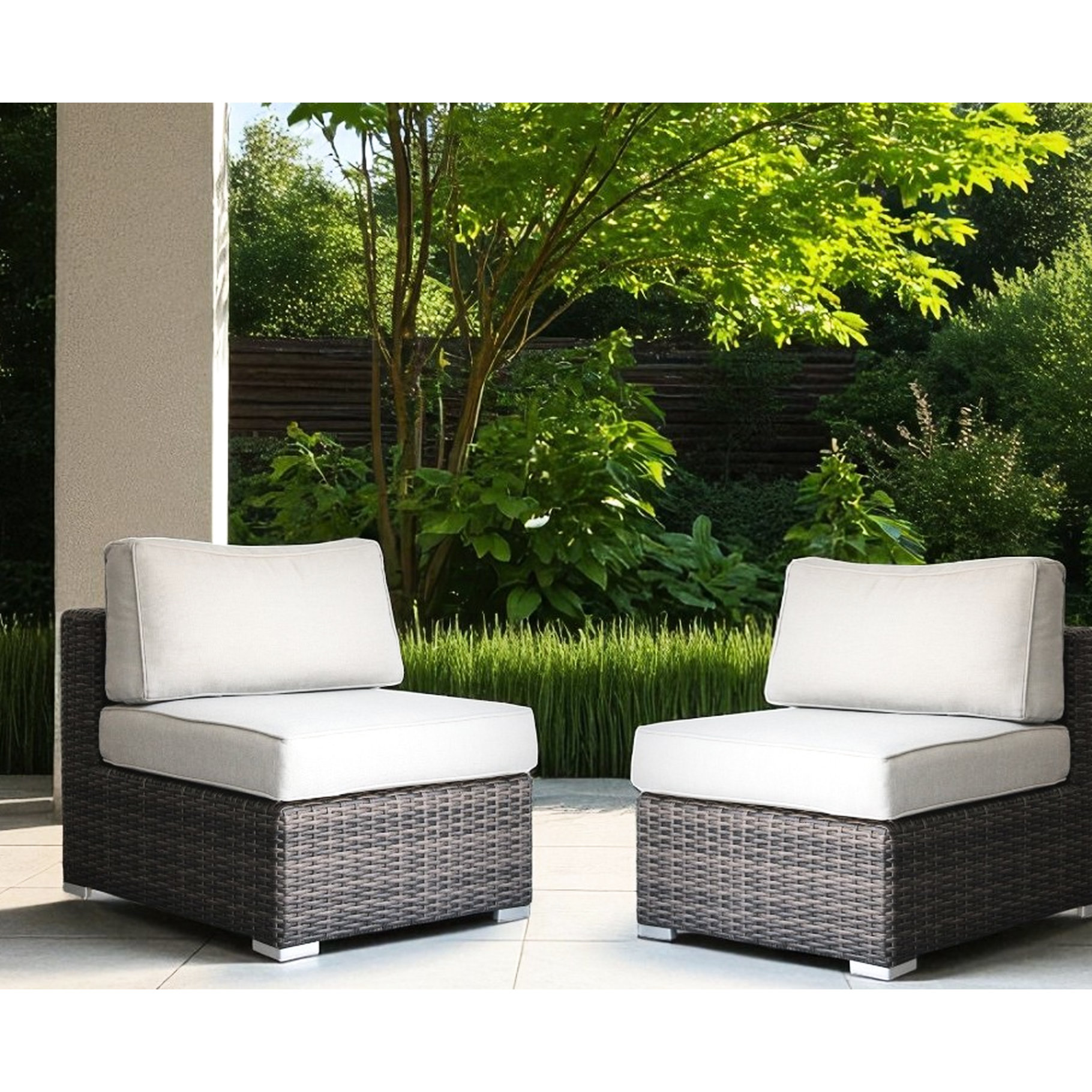 Hokku Designs 2 Armless Chairs For Patio, 4 Removable Cushions, Low ...