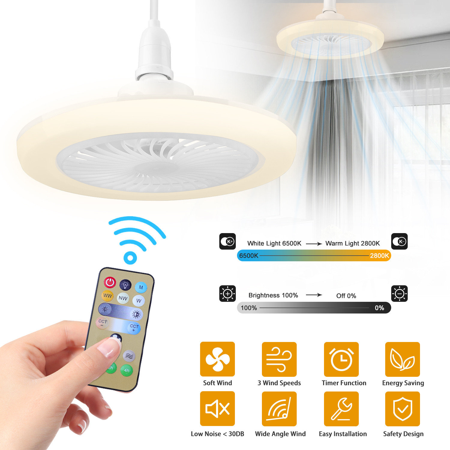 Biyori 2 in 1 Ceiling Fan E27 Socket Light 3 Speed with Remote Control ...