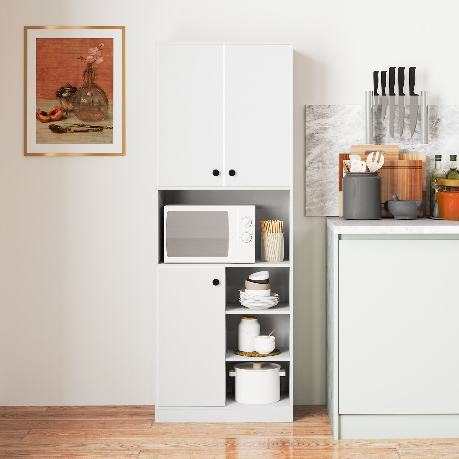 Millwood Pines Kitchen Pantry Storage Cabinet 65.5" Tall Modern Hutch ...