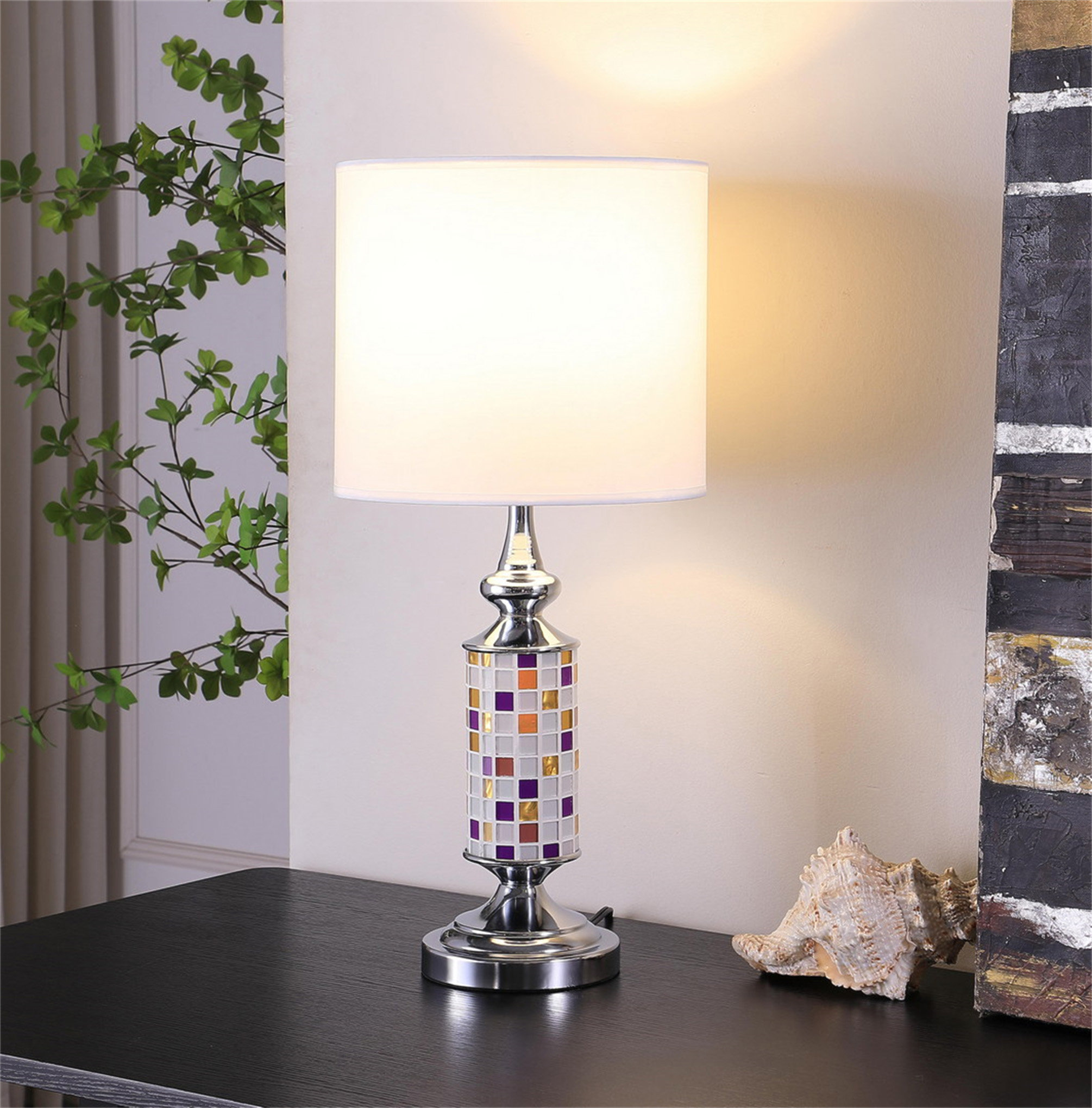 House of Hampton 24" Vicki Chrome Bohemian Glass Mosaic Modern Table ...