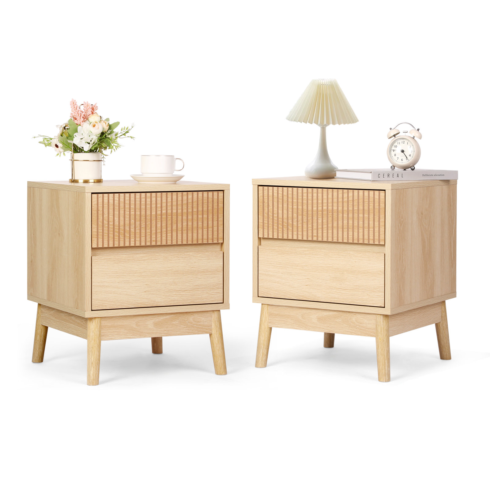 George Oliver Grooved Wooden Nightstands With 2 Drawers (Set Of 2 ...