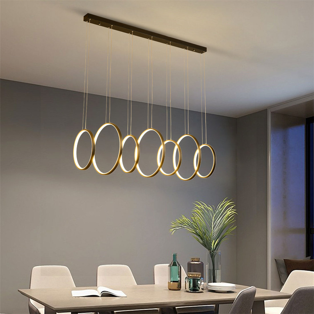 Orren Ellis 7 - Light Dimmable LED Geometric Chandelier Height ...