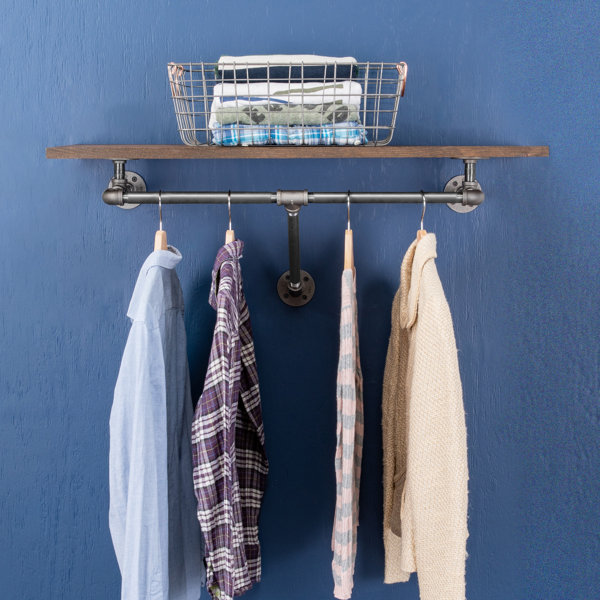 Williston Forge Rustic Pipe Wardrobe Rack Kit with Wood Shelf | Wayfair