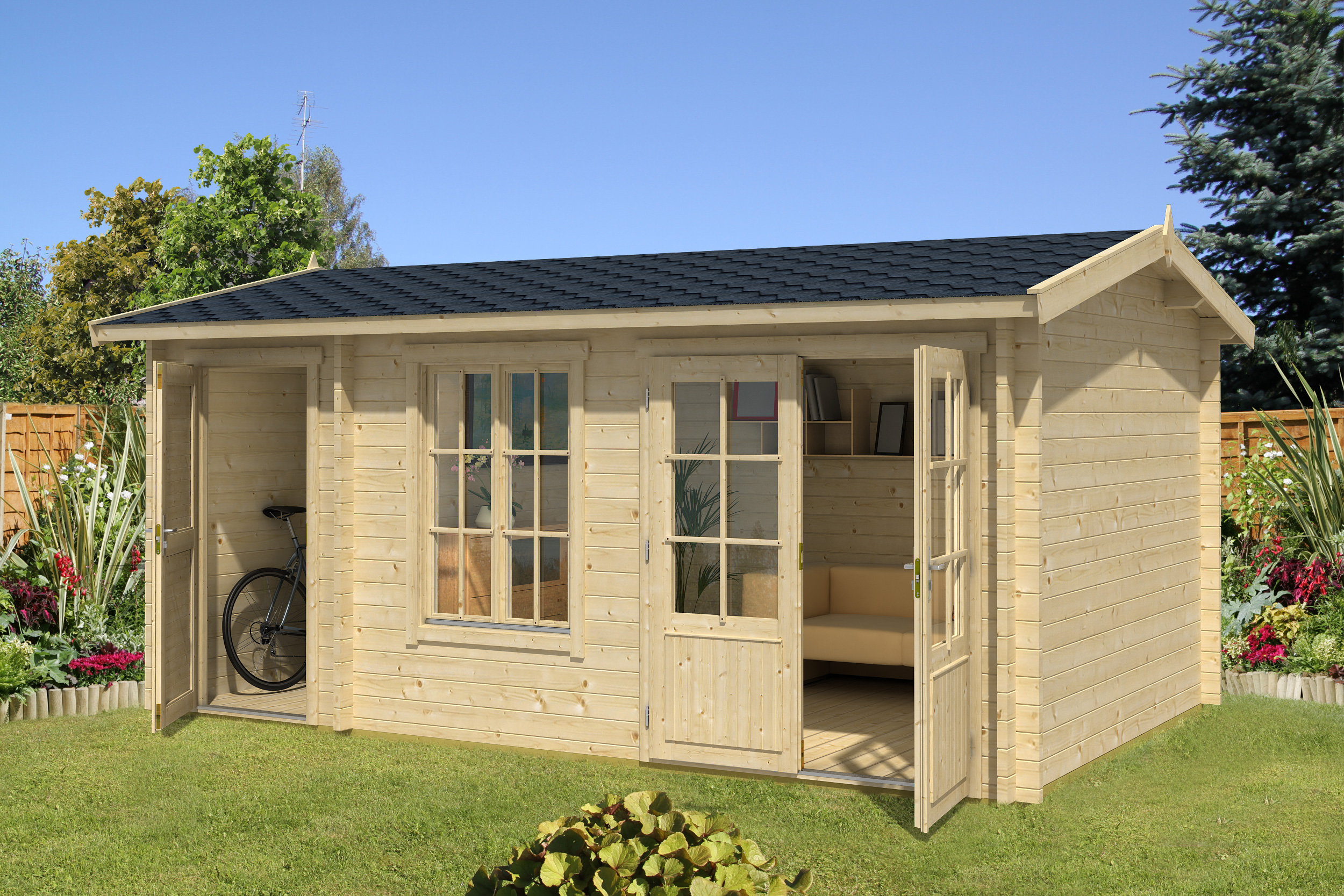 Lasita Maja Lasita Wrexham 2 - 16 x 10 Ft. Premium 2-Room Log Cabin ...