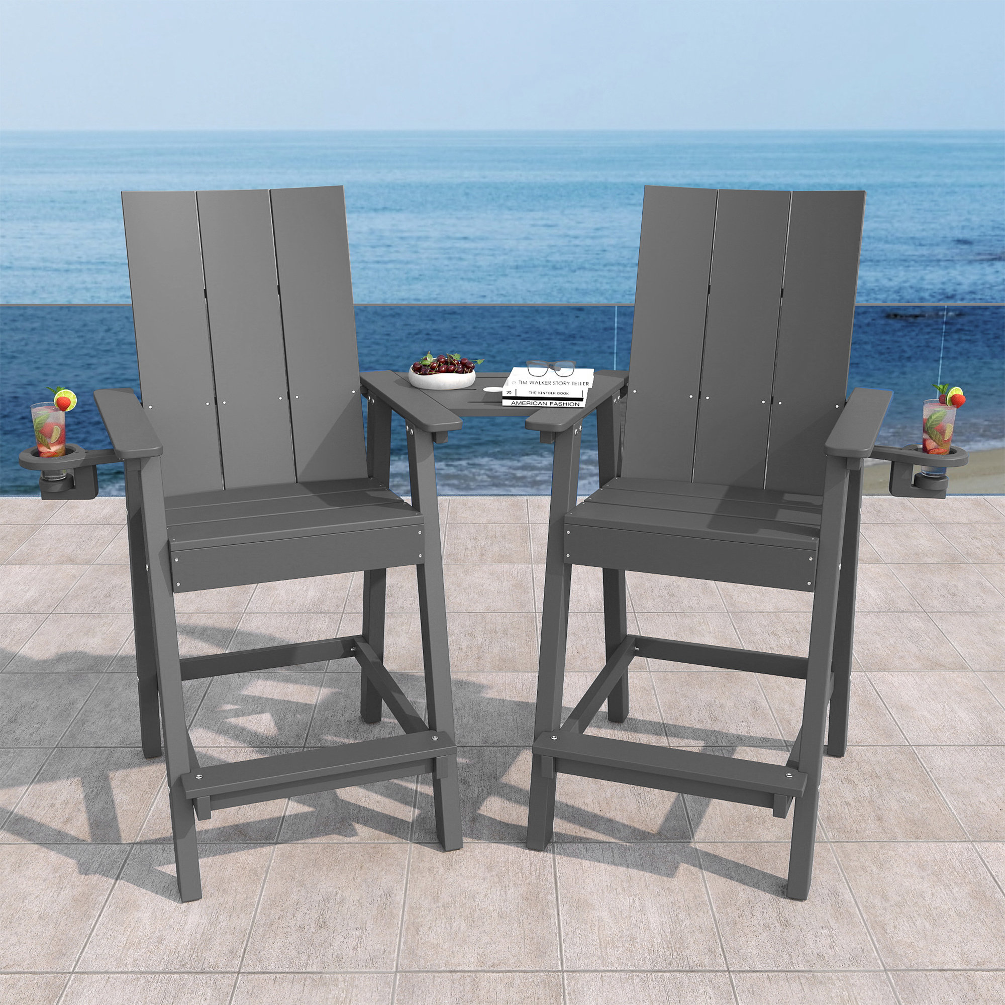 Rosecliff Heights Tall Adirondack Chair Set Of 2, Hdpe Balcony Chairs ...