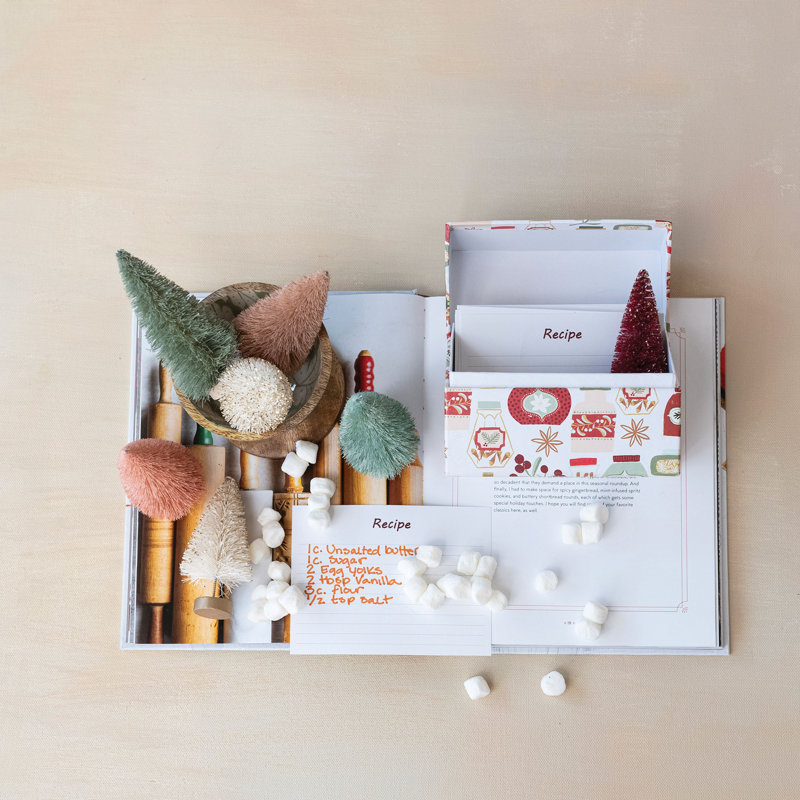 The Holiday Aisle® Holiday Printed Paper Recipe Box With Cards | Wayfair