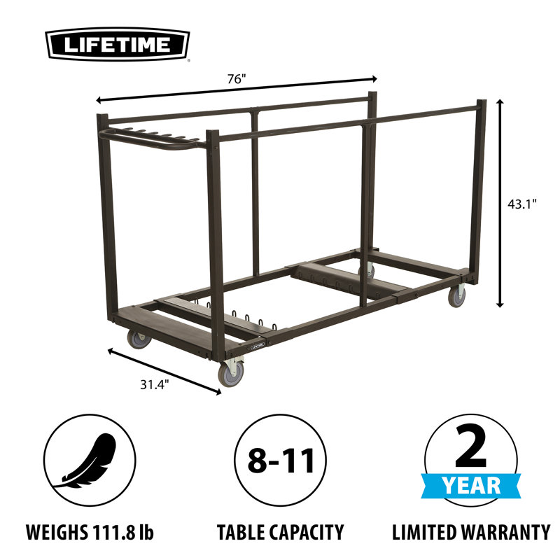 Lifetime 80193 Table Cart with Heavy Duty Steel, Black Sand Finish ...