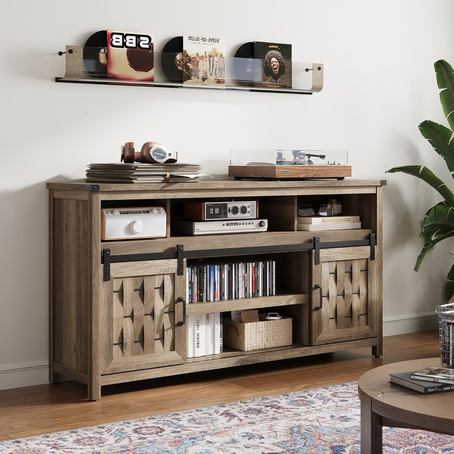 Rosalind Wheeler 60" TV Stand with Sliding Barn Doors & Adjustable ...