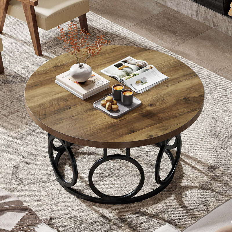 17 Stories 31.5-Inch Round Coffee Table For Living Room, Wood Grain And ...