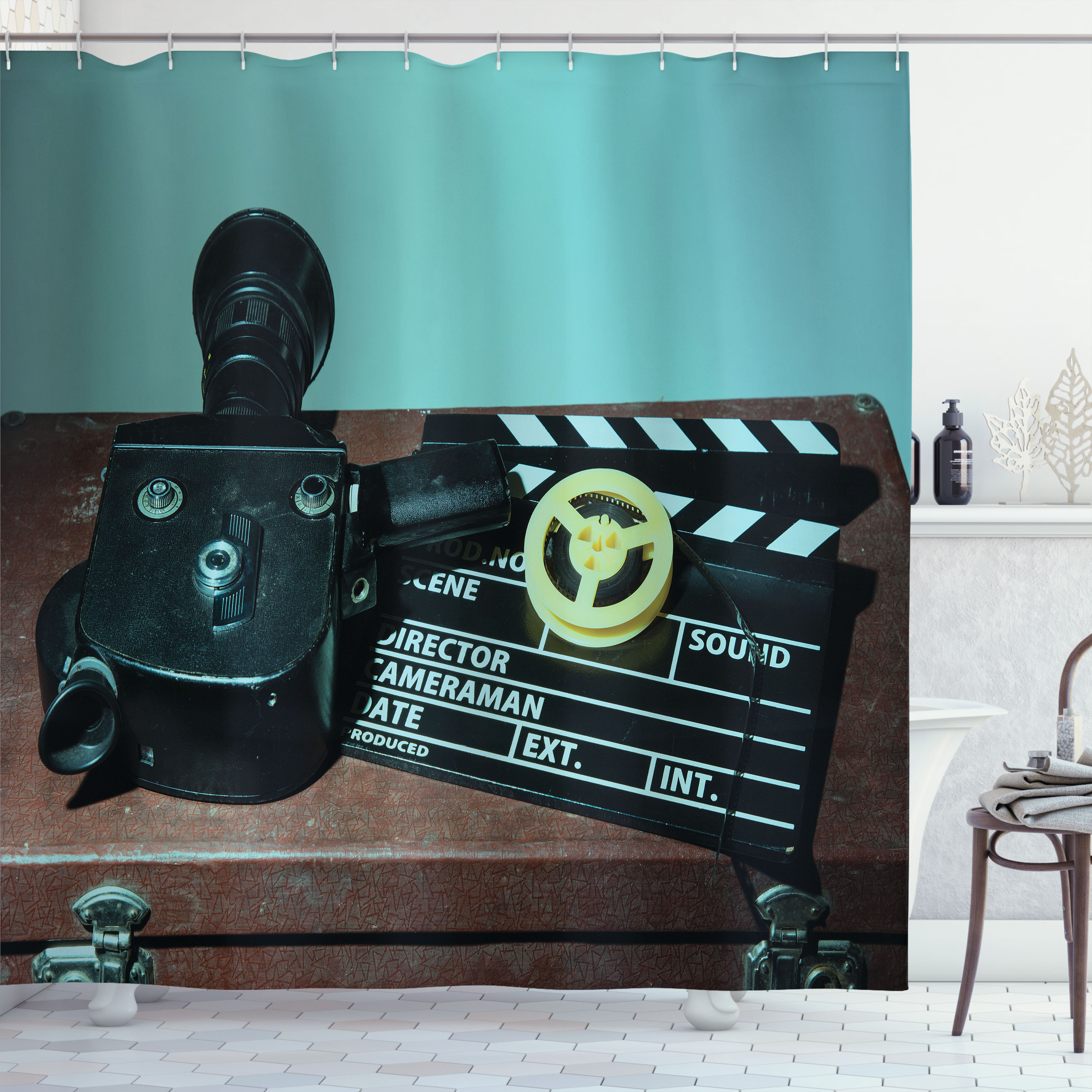 East Urban Home Vintage Shower Curtain Camera Clapper Films Print ...
