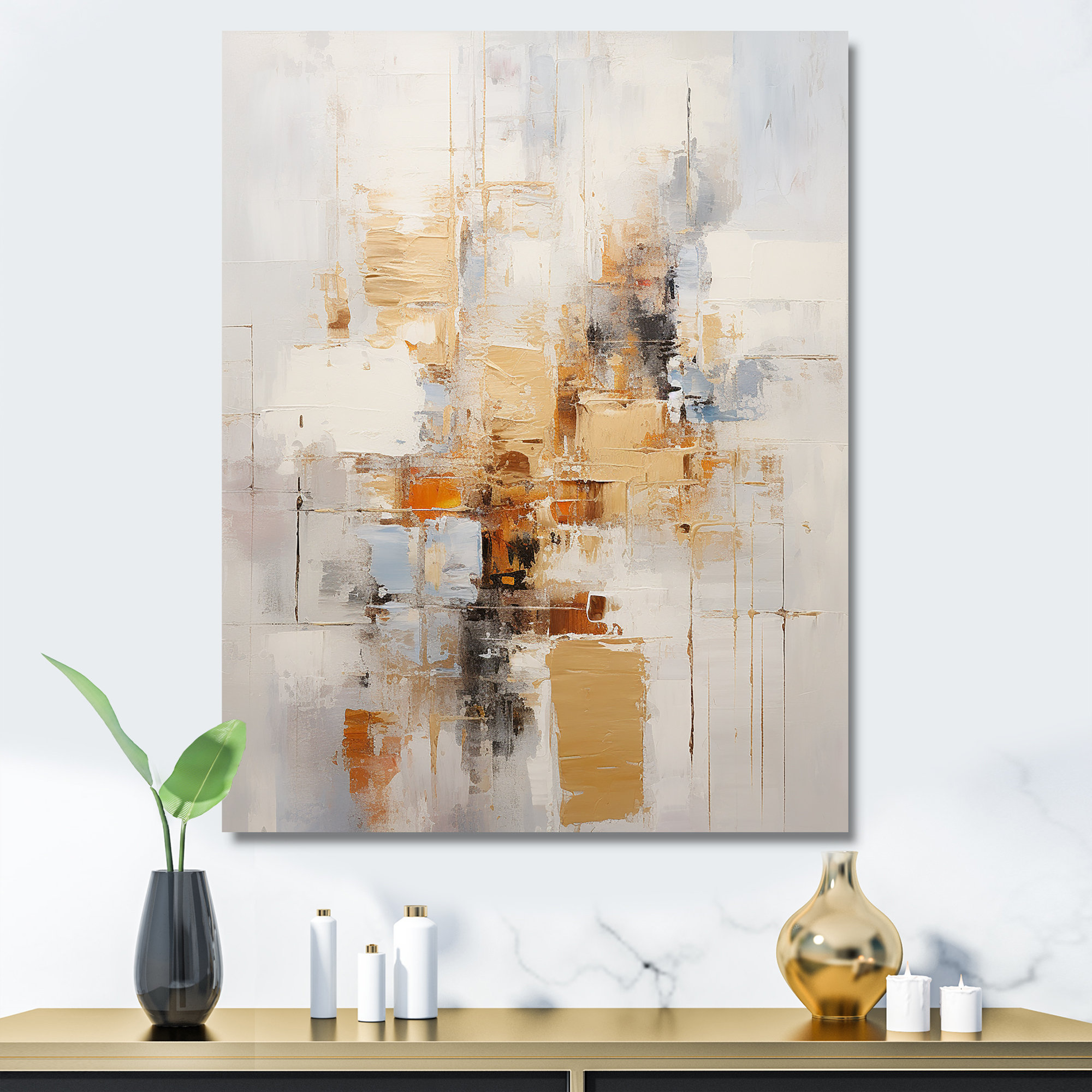 Wrought Studio™ Beige And Golden Cubic Perspective II - Abstract ...