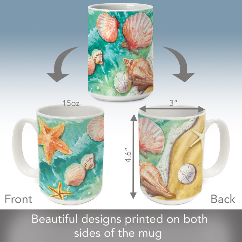 Highland Dunes Beach Shells 15 oz. Decorative Ceramic Mug | Wayfair