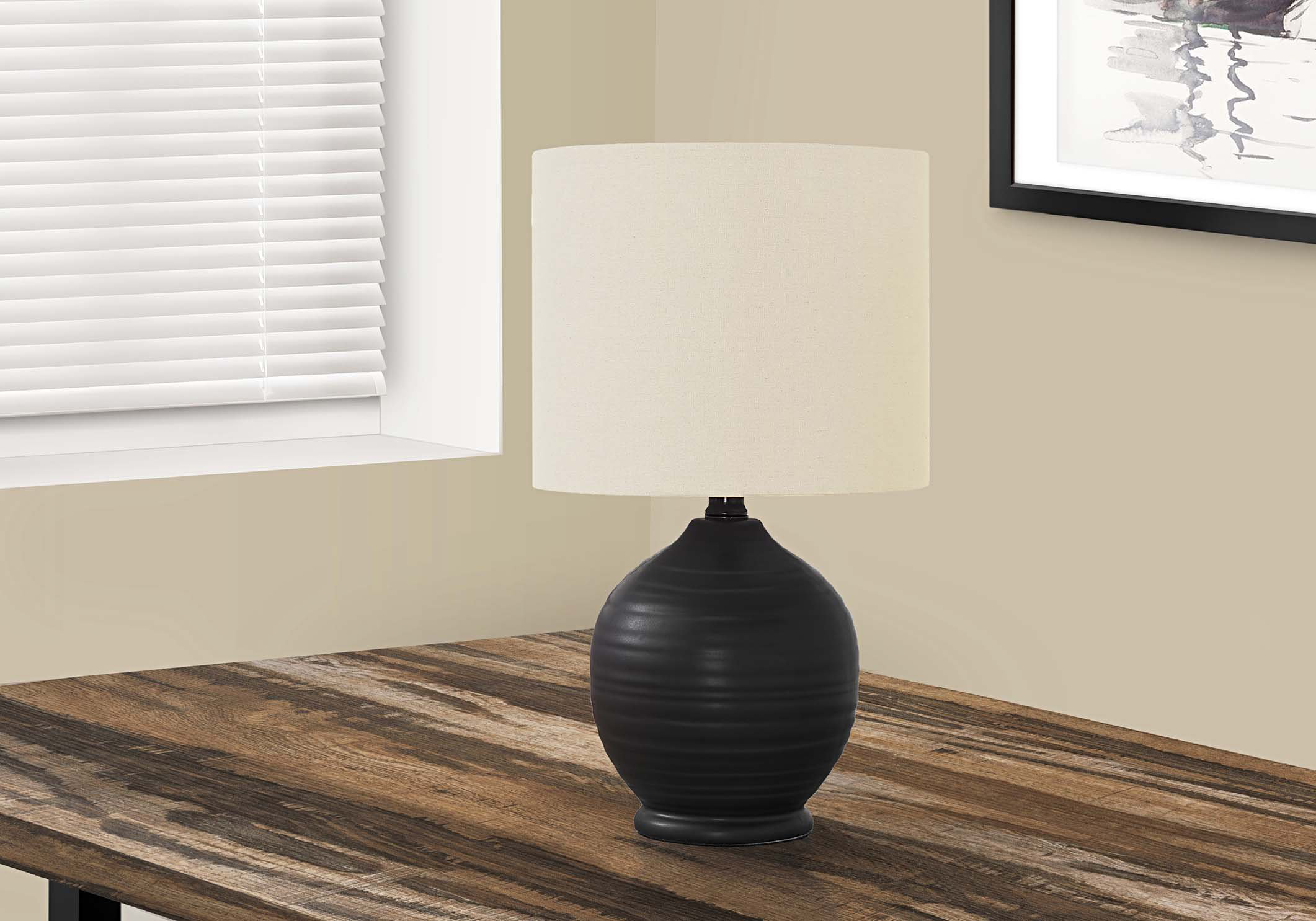 Ebern Designs Lighting, 17"h, Table Lamp, Black Ceramic, Ivory / Cream ...