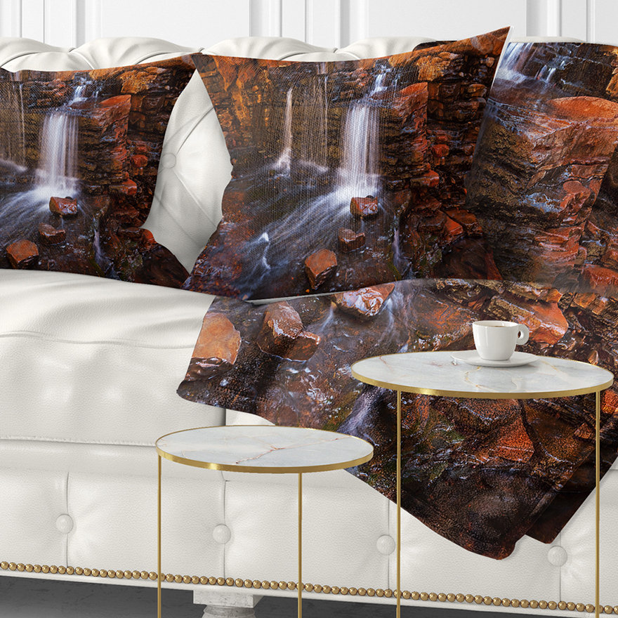Design Art Waterfall in Hancock Gorge - Landscape Printed Pillow | Wayfair