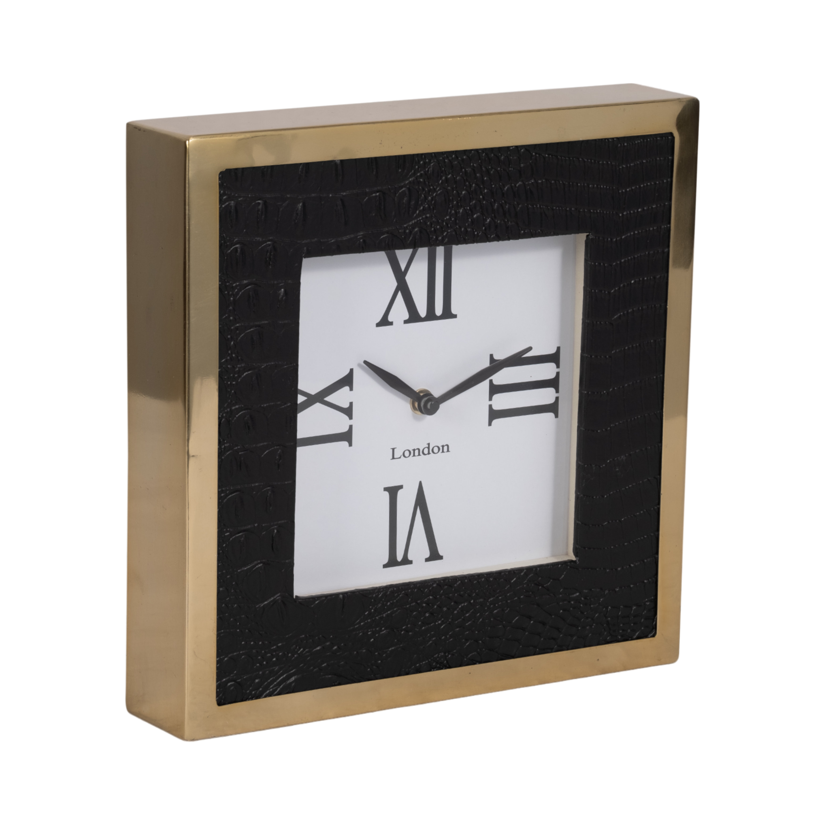 Mercer41 10" Faux Leather Croc Square Clock - Black and Gold with Glass ...