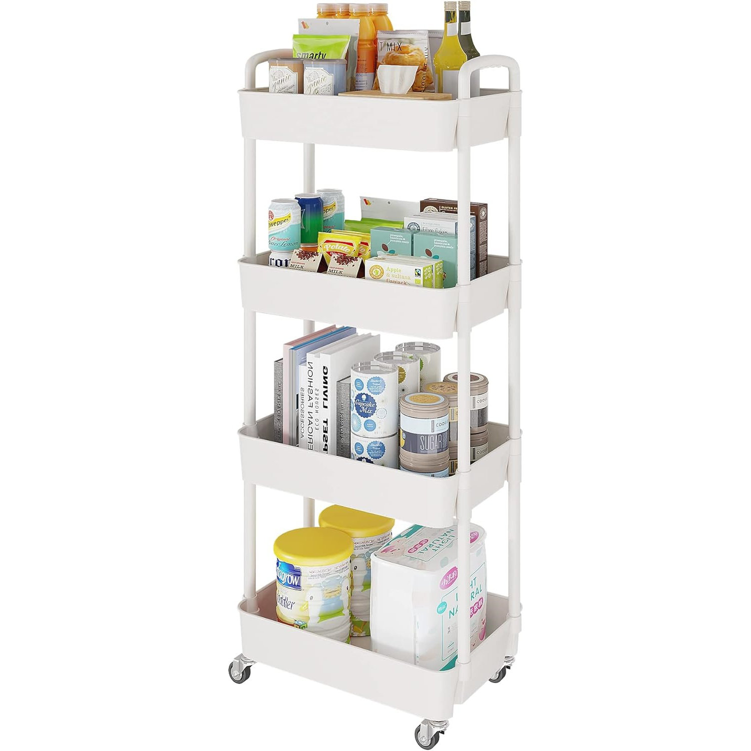 DONIVE 4-Tier Rolling Cart with Wheels,Multifunction Utility Storage ...
