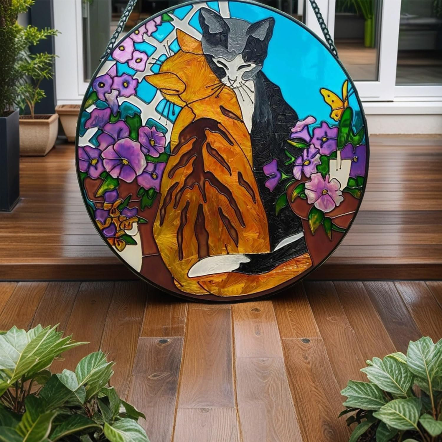 Trinx Stained Glass Cats Wall Hanging | Wayfair