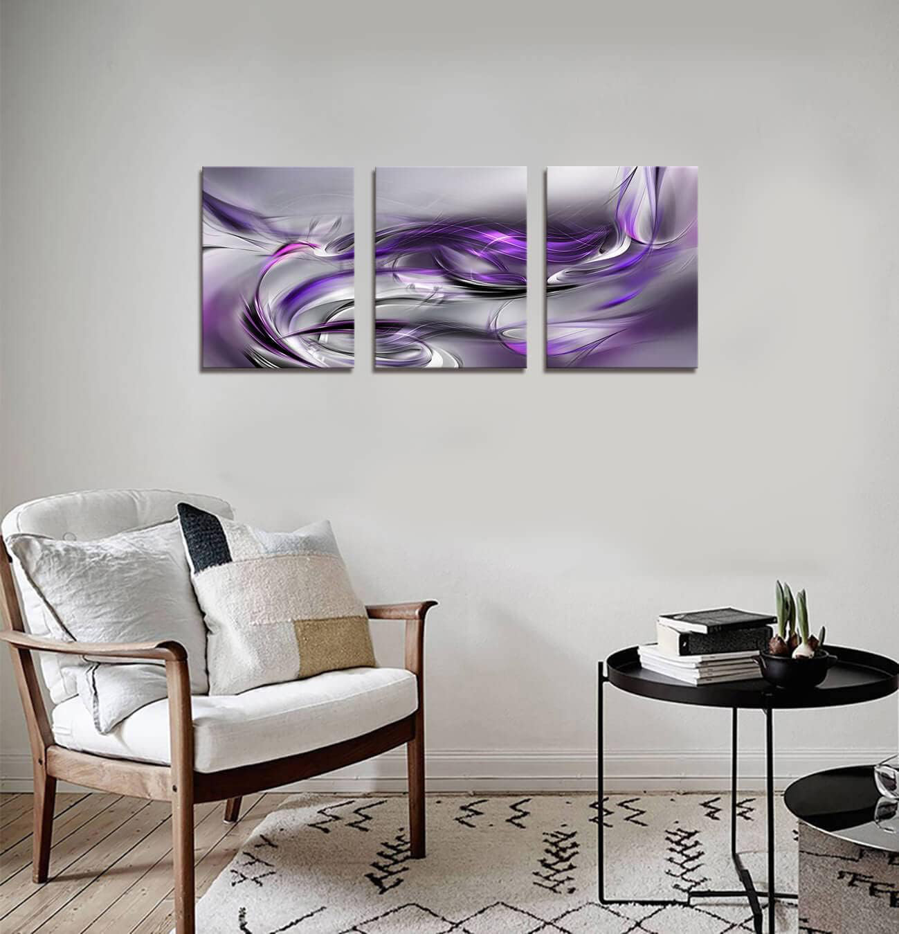 Ivy Bronx Purple And Gray Abstract Canvas Wall Art Decor Modern 3 ...